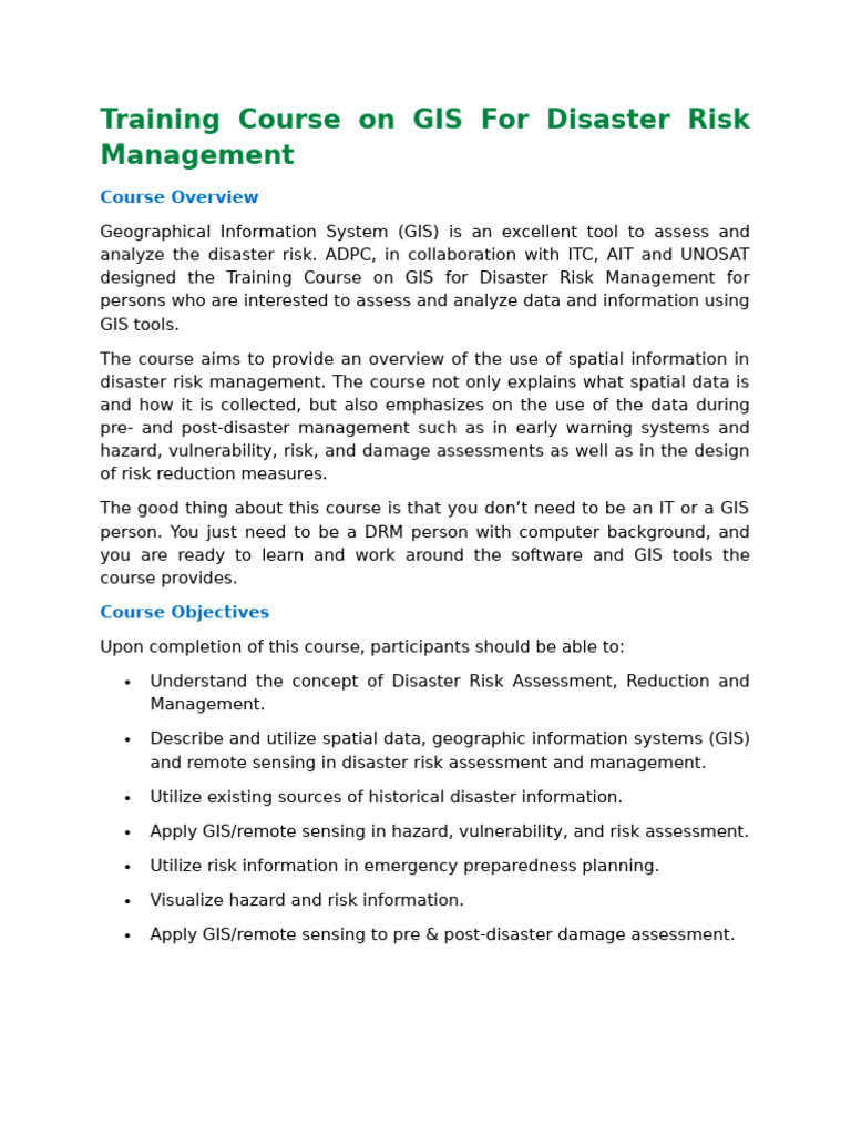 GIS Training for Disaster Risk Management | PDF | Disaster Risk ...