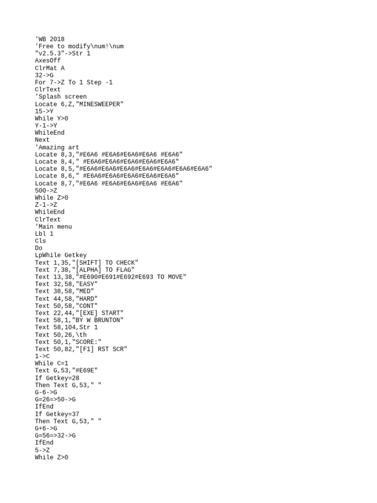 Casio BASIC Minesweeper Code - READ DESC | PDF | Computer Programming