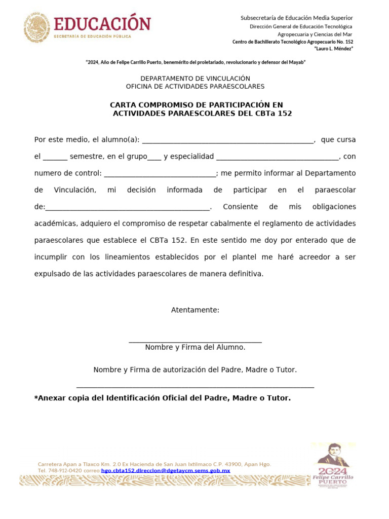 Carta Compromiso para Escolares | PDF