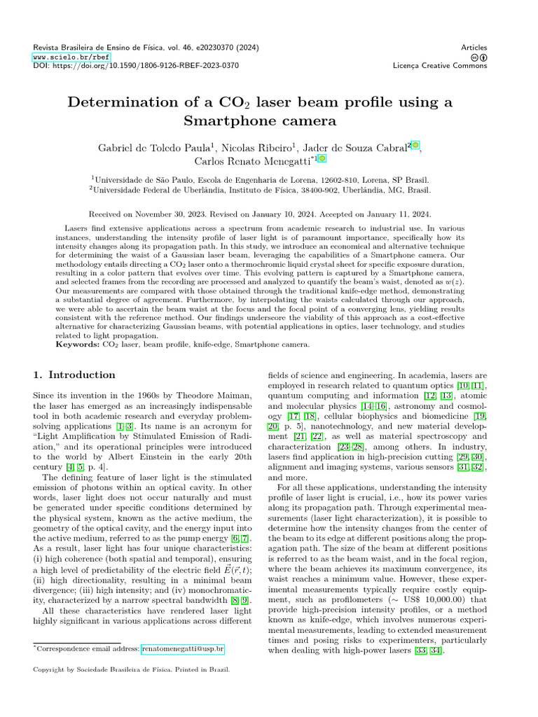 2024 - Determination of A CO2 Laser Beam Profile Using A Smartphone ...