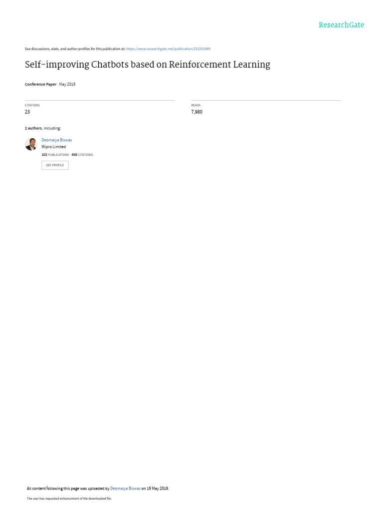 Self-Improving Chatbots Based On Reinforcement Learning | PDF
