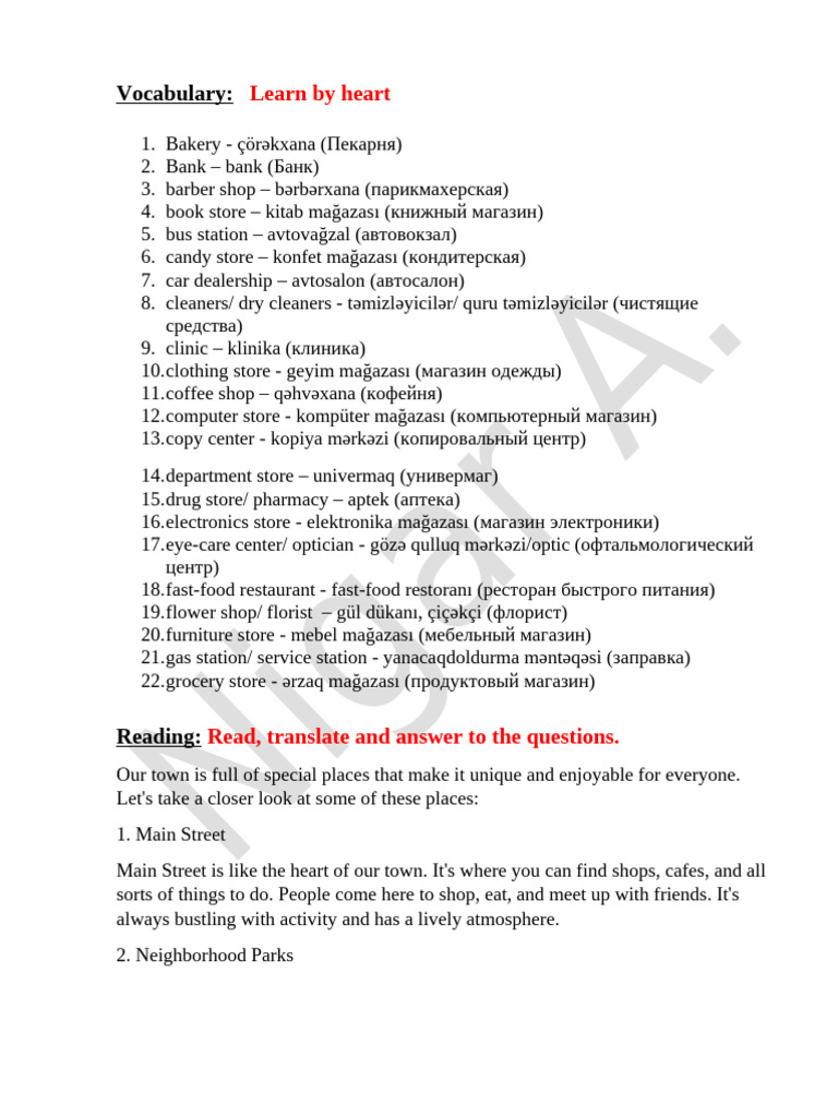 Essential Vocabulary for Local Places | PDF