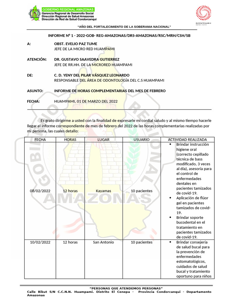 . Informe de Horas Complementarias | PDF | Higiene oral | Salud pública