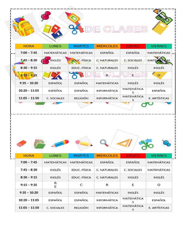 Horario Escolar Semanal Detallado | PDF