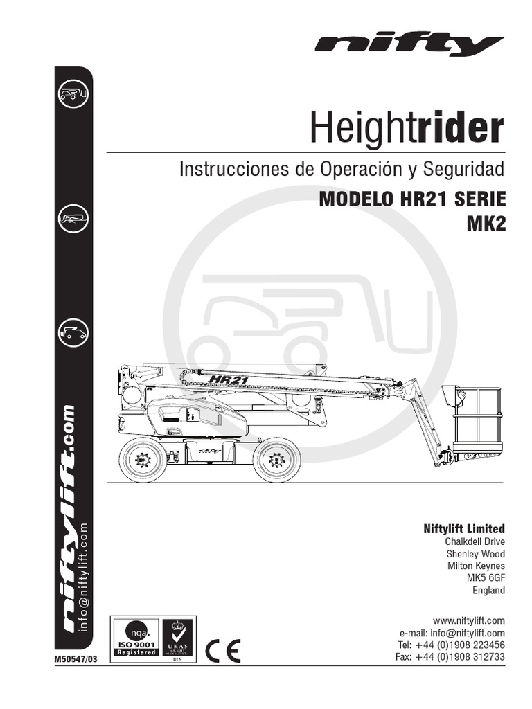 Manual de Seguridad Niftylift HR21 | PDF | Tráfico | Motores