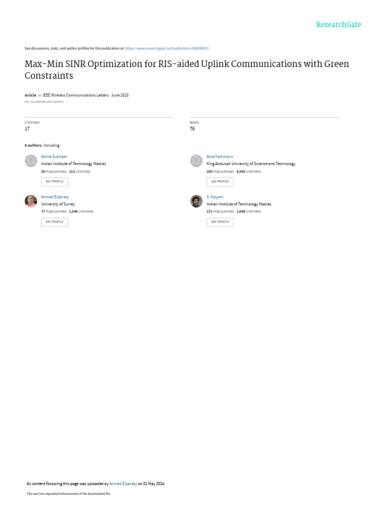Max-Min SINR Optimization For RIS-aided Uplink Communications With ...