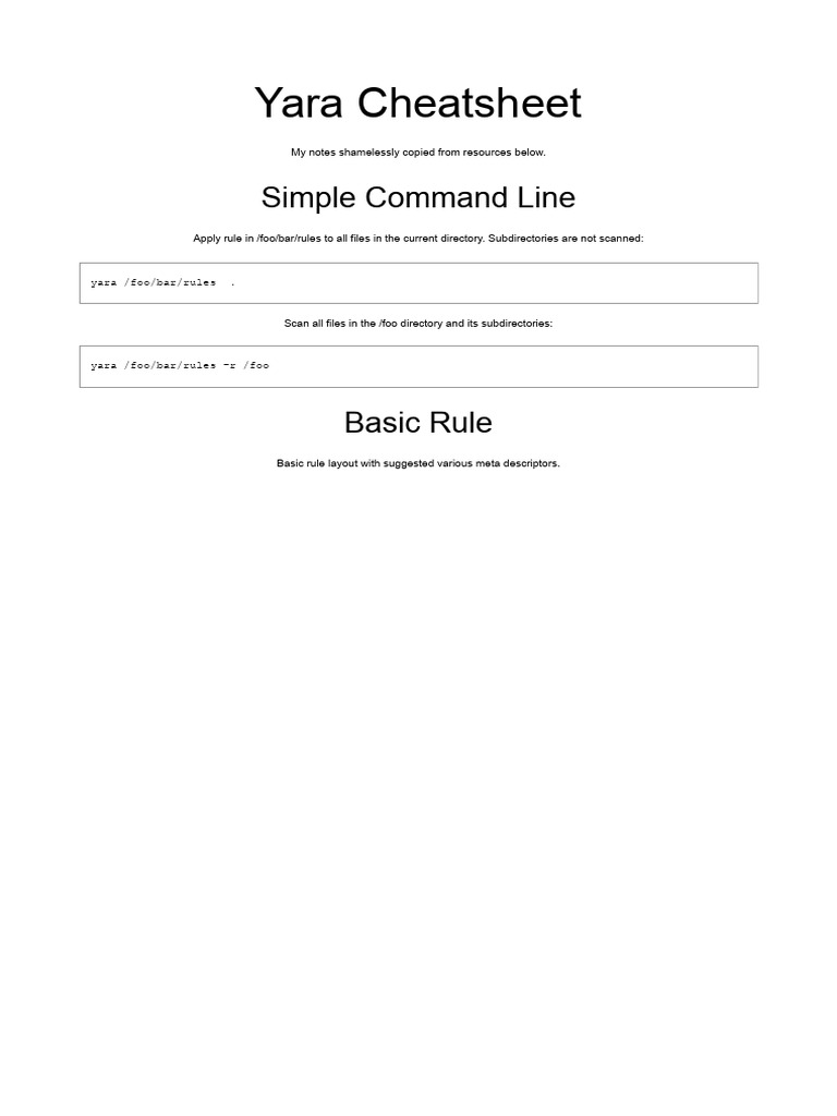 Cheatsheet Yara | PDF | String (Computer Science) | Regular Expression