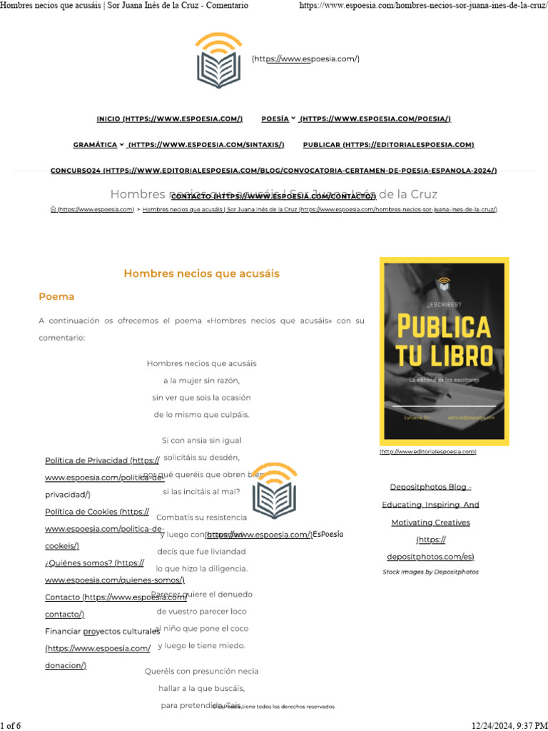 Hombres necios de Sor Juana Inés | PDF