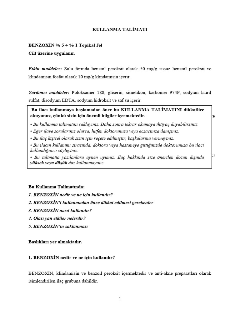Benzoxin Yuzde 5 Yuzde 1 Topikal Jel KT | PDF