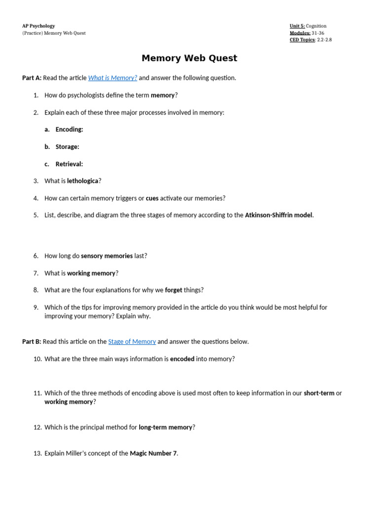 AP Psychology Memory Concepts Overview | PDF | Memory | Long Term Memory