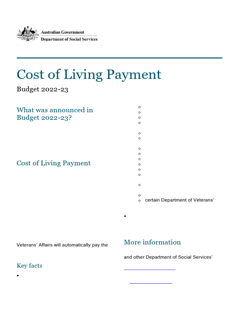 Fact Sheet - Budget 22-23 - Cost of Living Payment | PDF | Cost Of ...