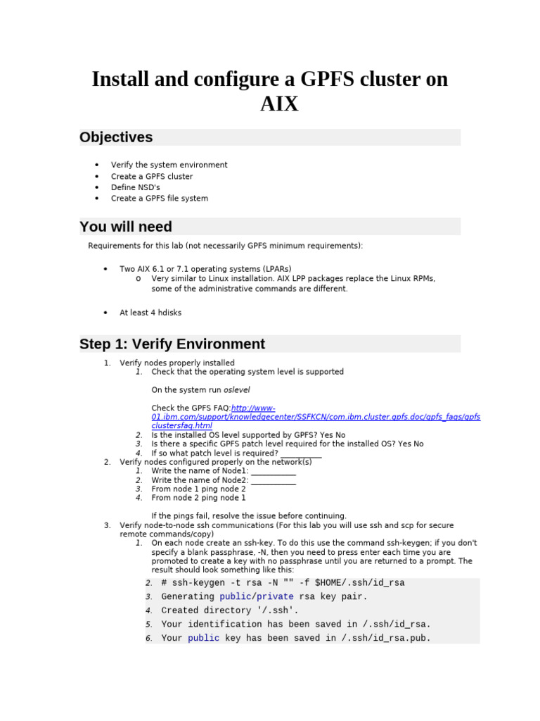 Install and Configure A GPFS Cluster On AIX | PDF | Computer Cluster | Secure Shell