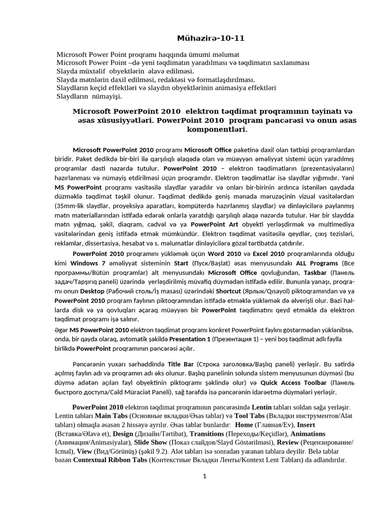 Microsoft Роwеrроint 2010 Elektron Təqdimat Proqramının Təyinatı Və ...