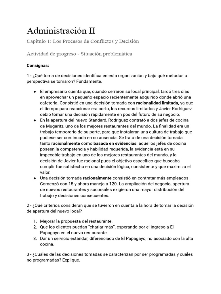 Administración II - Act. Progreso U1 | PDF | Economias