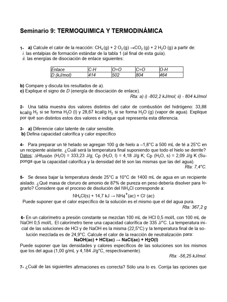 Guia Termo y Calorim | PDF | Entalpía | Calor