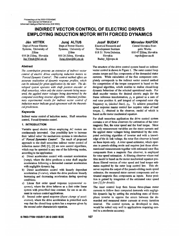 Indirect vector control of electric drives employing induction motor with forced dynamics | PDF
