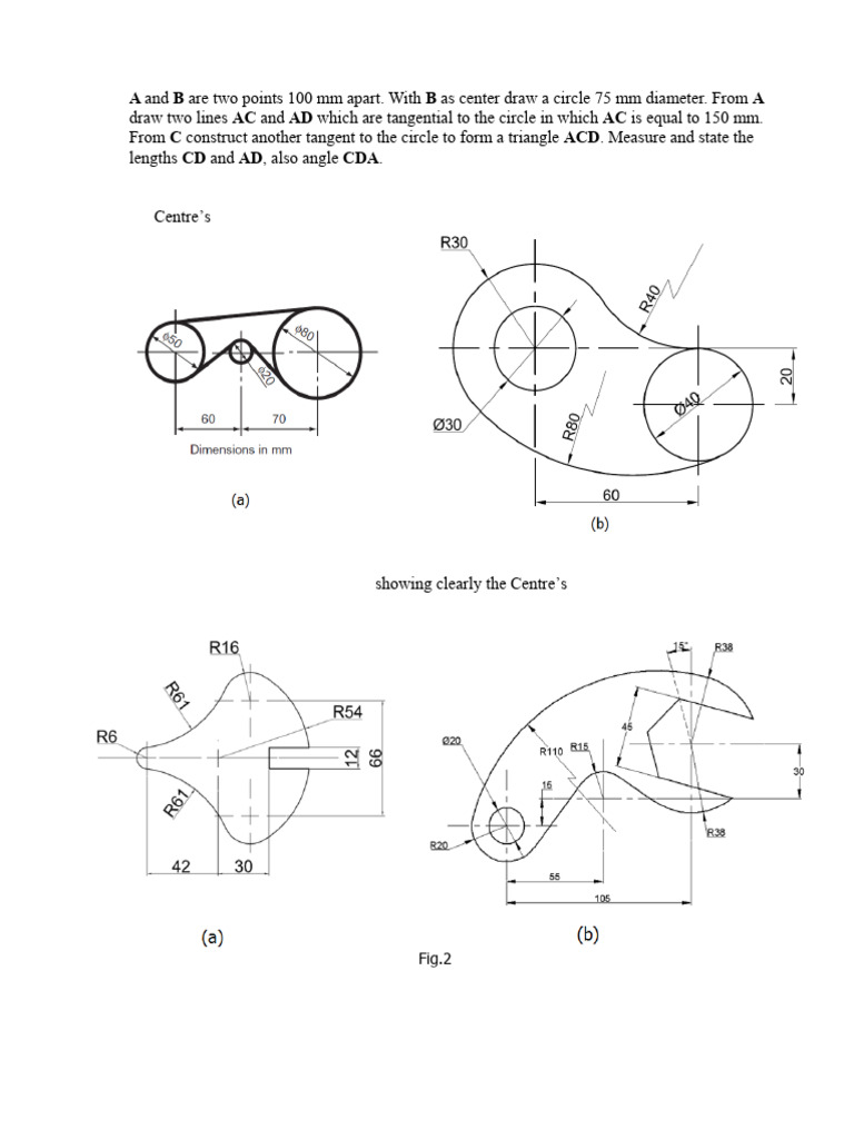 Tangency Exercises in Technical Drawing | PDF