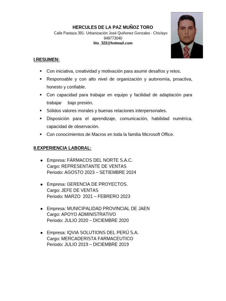 CV - HERCULES MUÑOZ TORO2024 | PDF | Business