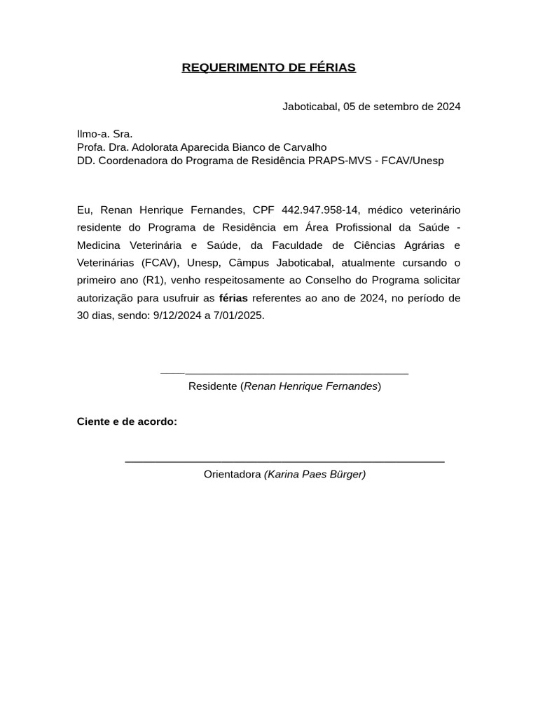 Requerimento de Ferias Atualizado Abril 2024 (1) | PDF