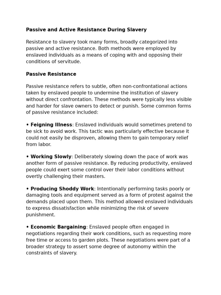 Resistance Strategies in Slavery | PDF | Slavery | Slavery In The ...
