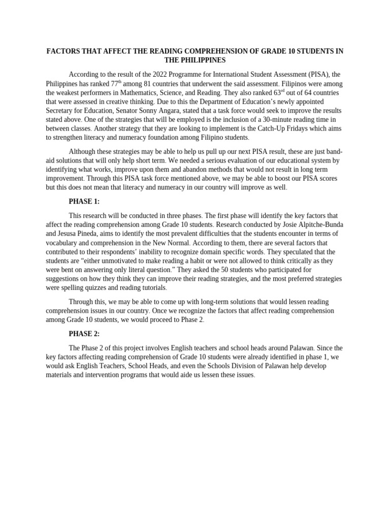 Factors Affecting Grade 10 Reading Comprehension | PDF | Reading ...