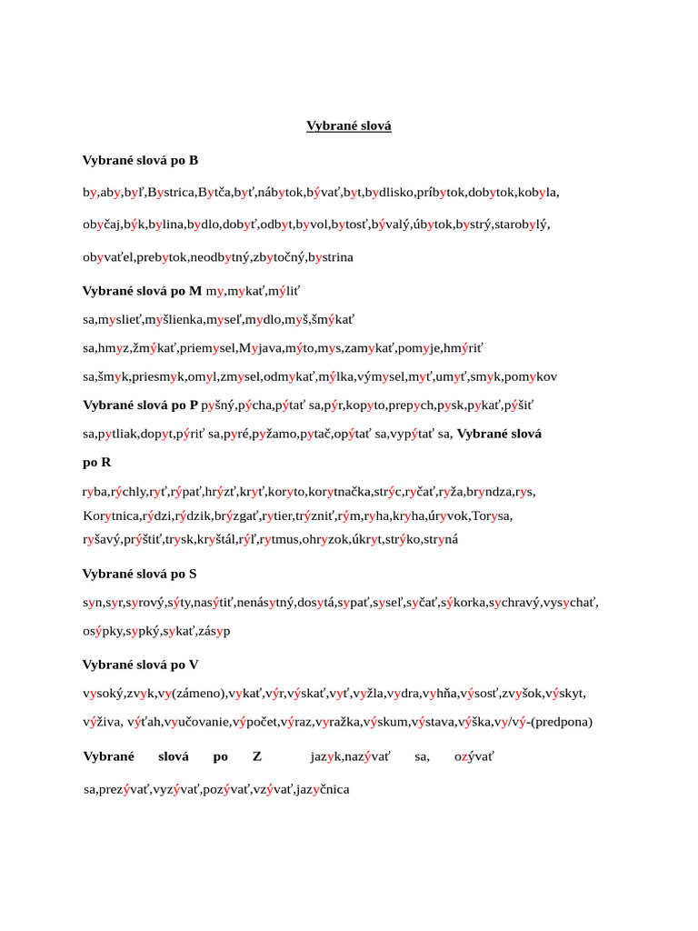 Szlovák Vybrane Slova | PDF