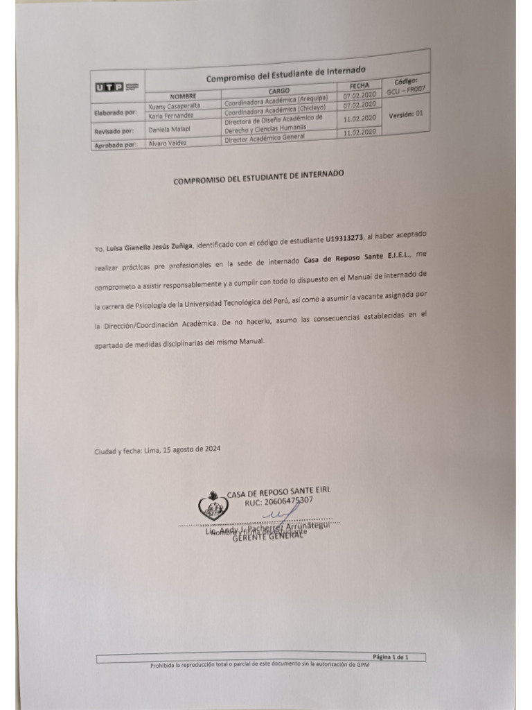 Carta de Aceptación de Internado | PDF