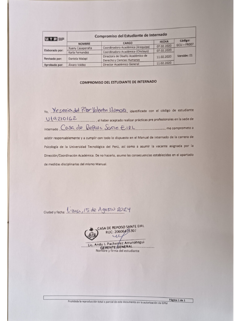 Carta de Aceptacion de Internado | PDF