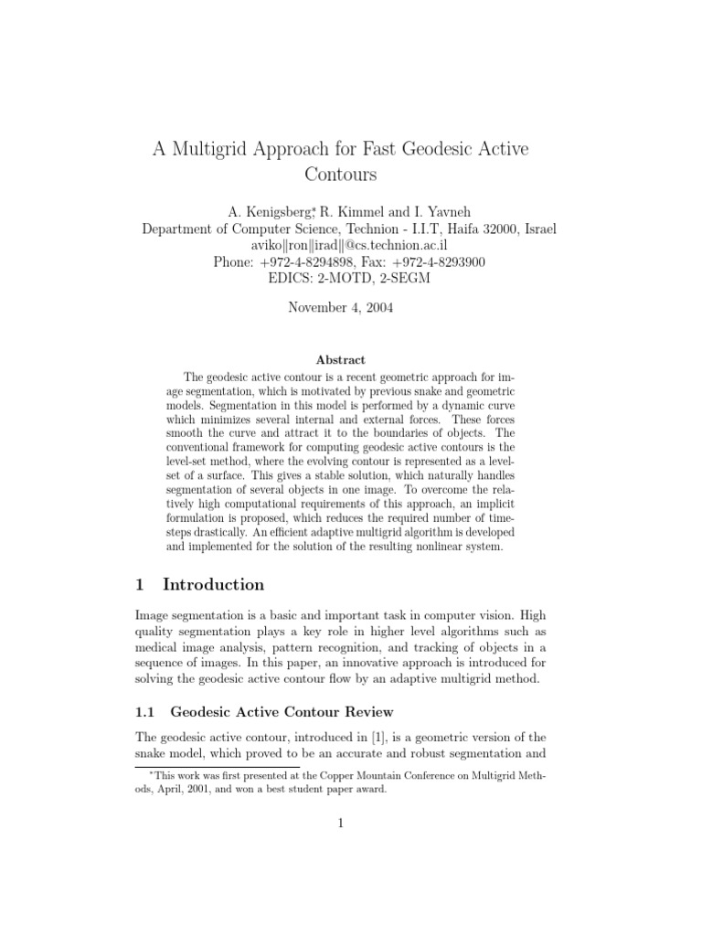 A Multigrid Approach For Fast Geodesic Active Contours | PDF | Image Segmentation | Mathematical ...