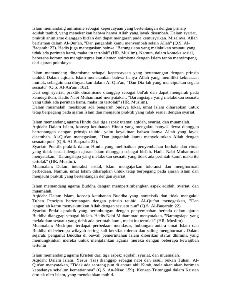 Pandangan Islam Terhadap Animisme dan Agama Lain | PDF