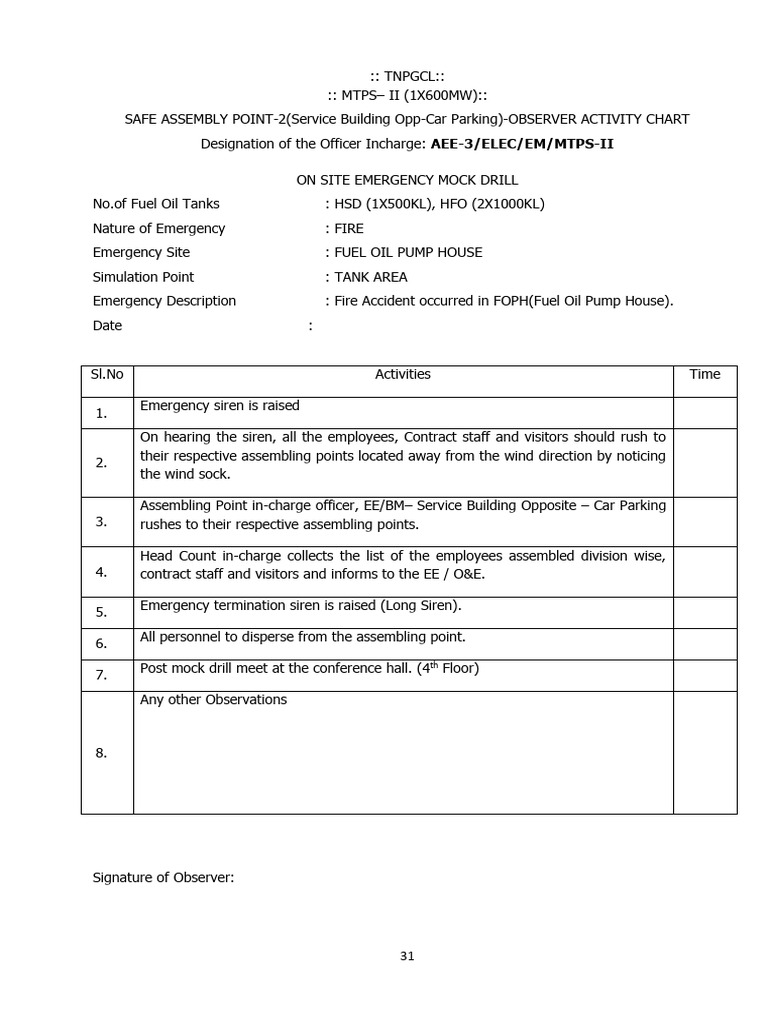 Emergency Mock Drill Activity Chart | PDF