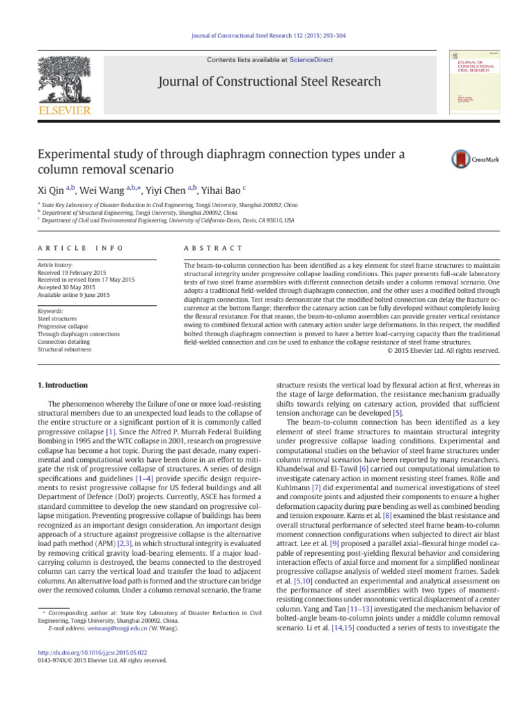 Experimental Study of Through Diaphragm Connection Types Under A Column ...