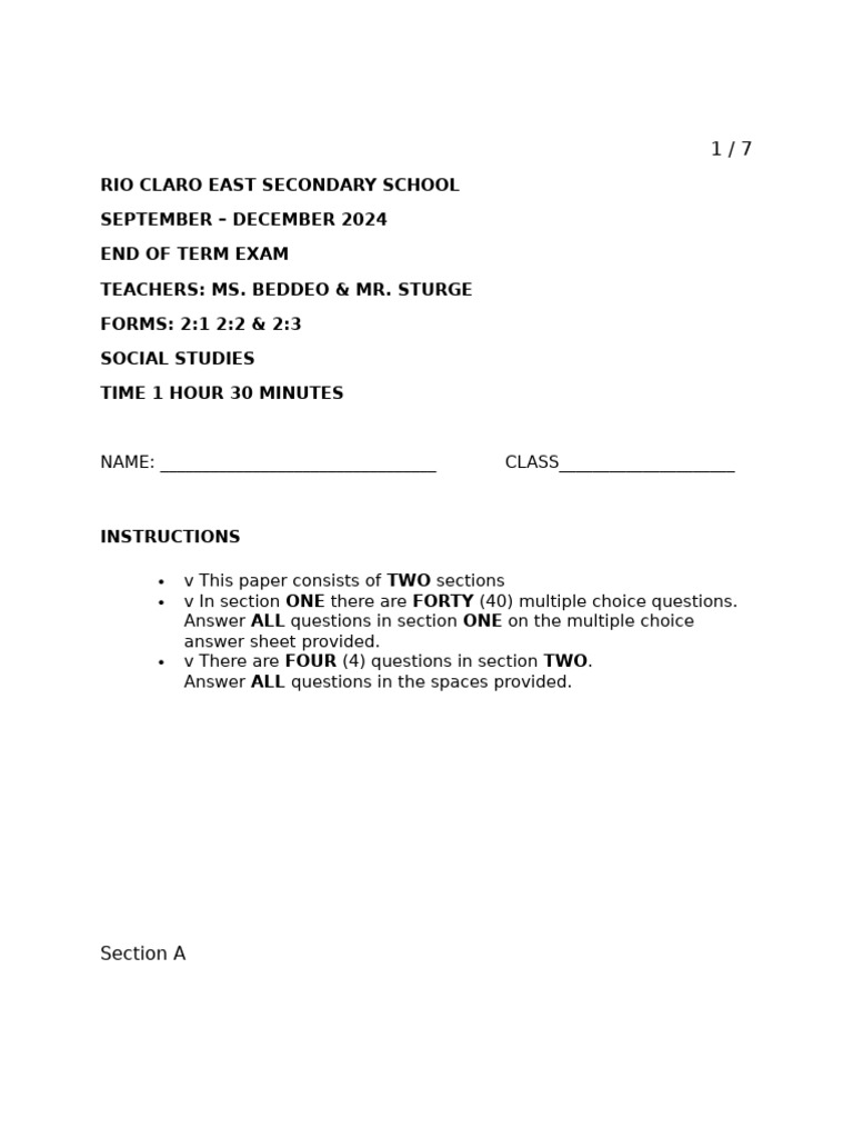 Form 2 End of First Term Paper | PDF | Family | Water