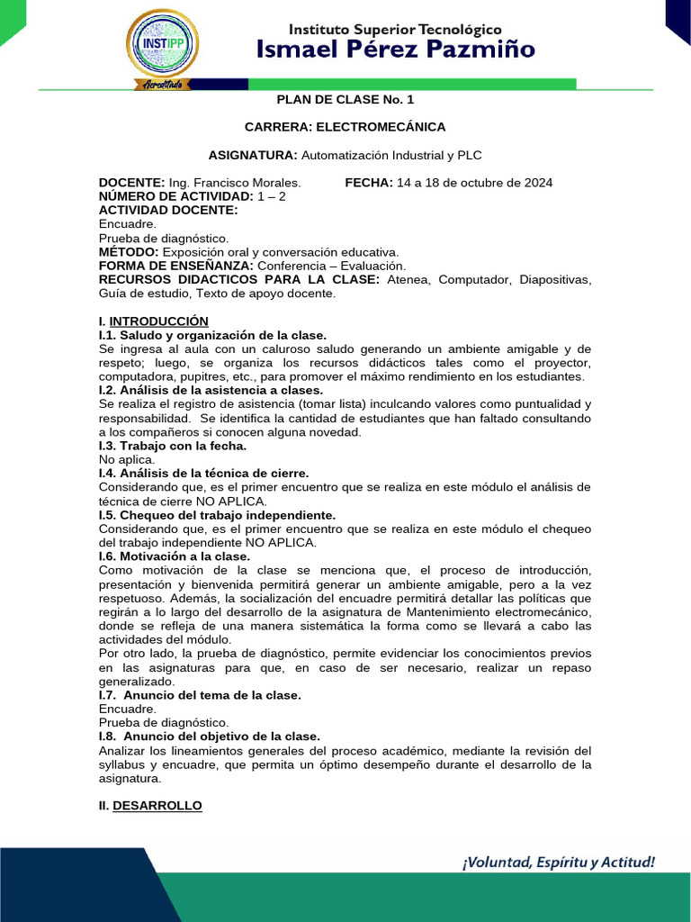 PLAN DE CLASE 1 | PDF | Evaluación | Salón de clases