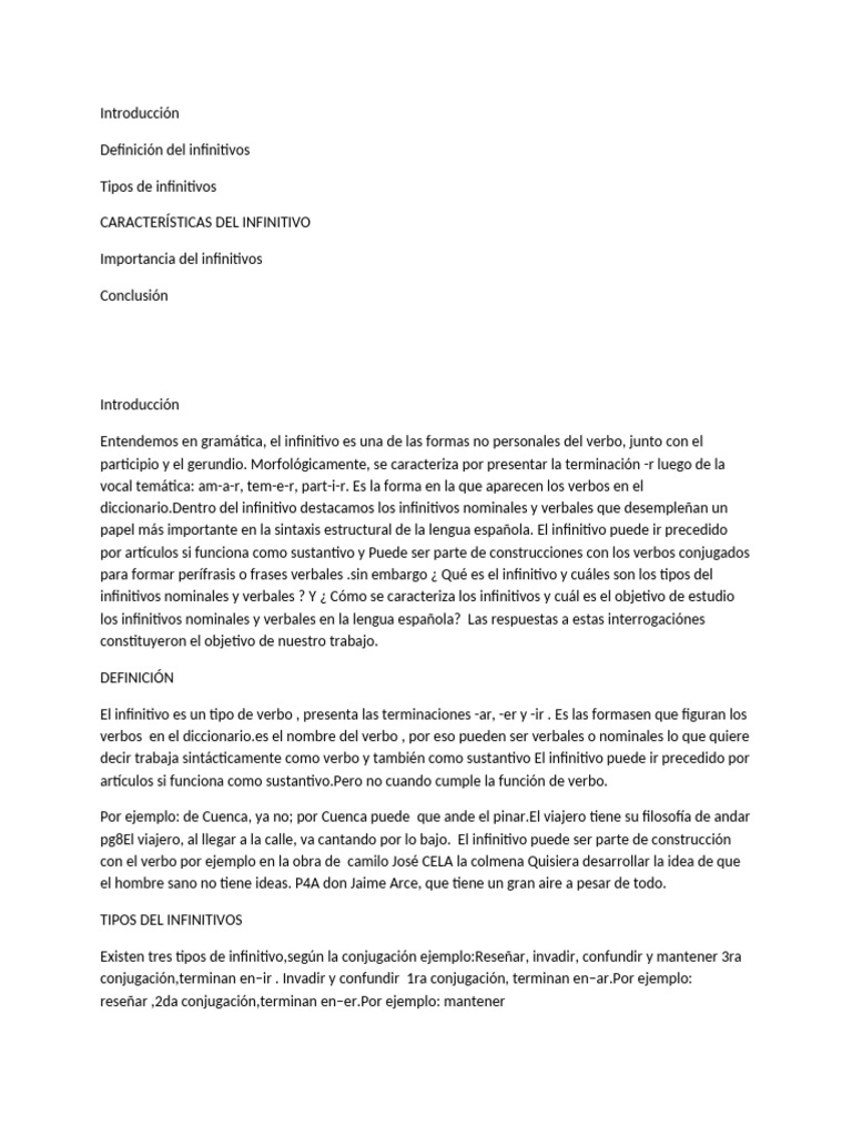 Tipos y características del infinitivo | PDF | Verbo | Oración ...