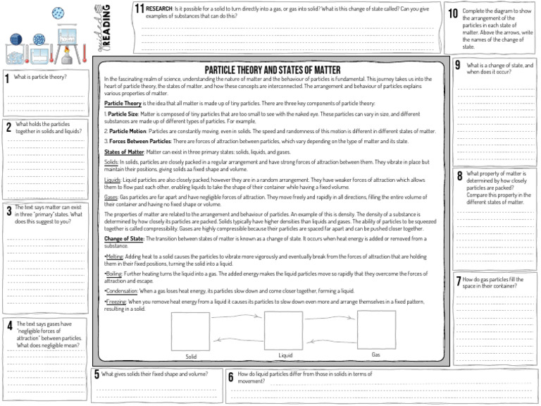 Particles Theory and Changing State Guided Reading | PDF | Gases | Liquids