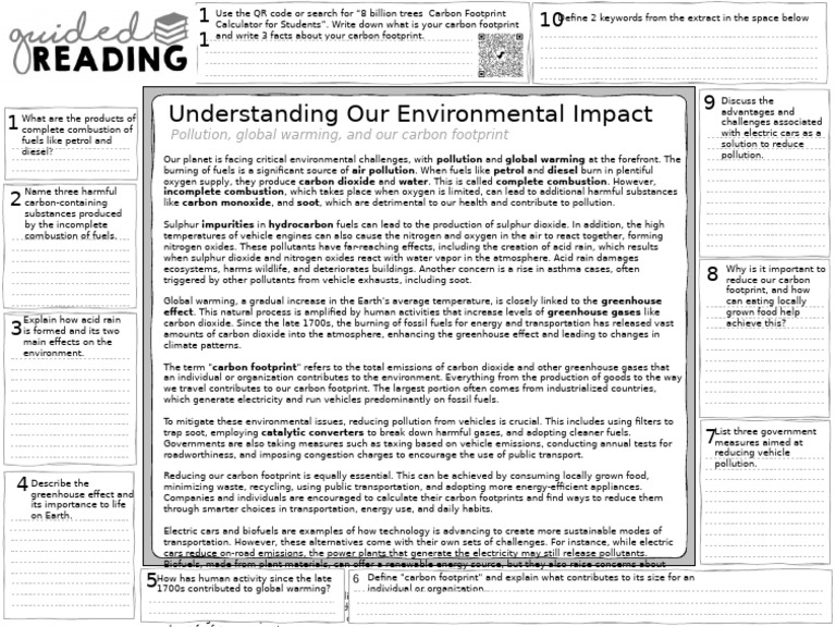 Combustion- Pollution - Global Warming - Guided Reading | PDF ...