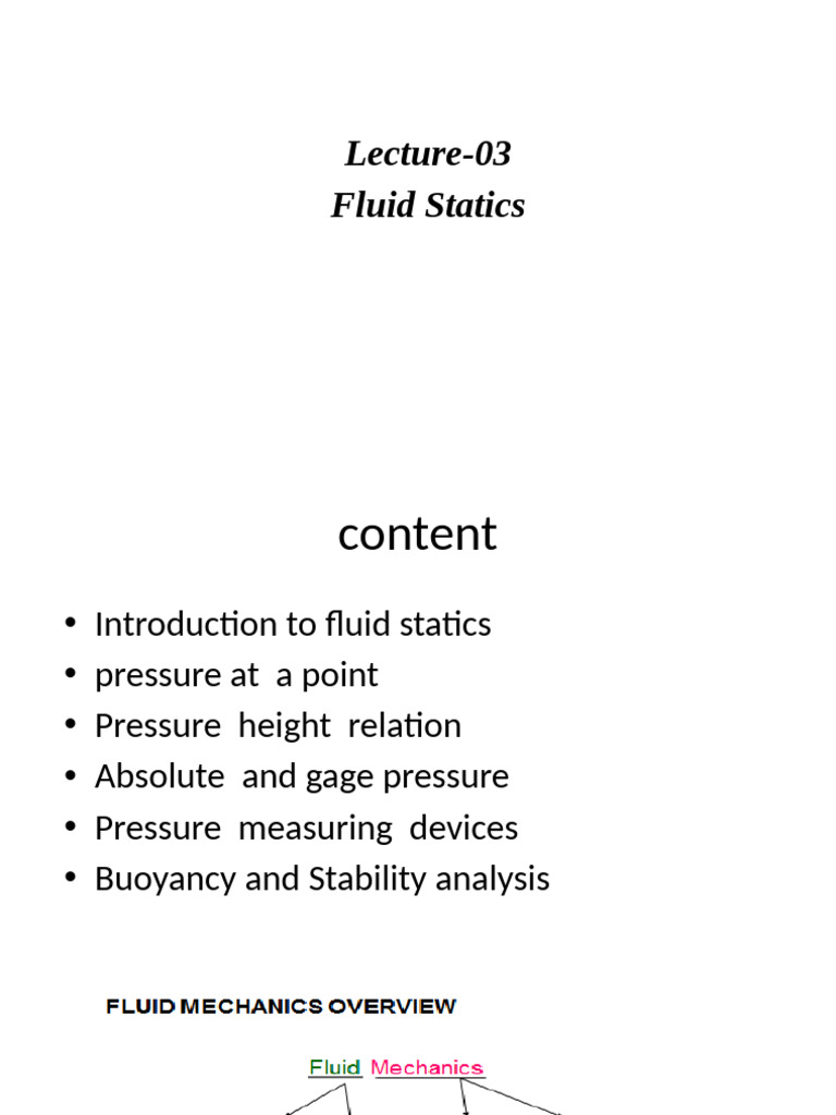 Fluid Statics | PDF | Pressure | Pressure Measurement