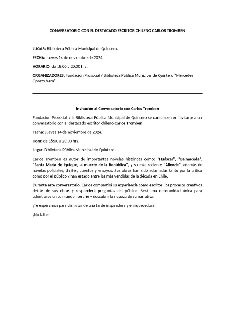 Conversatorio con Carlos Tromben en Quintero | PDF