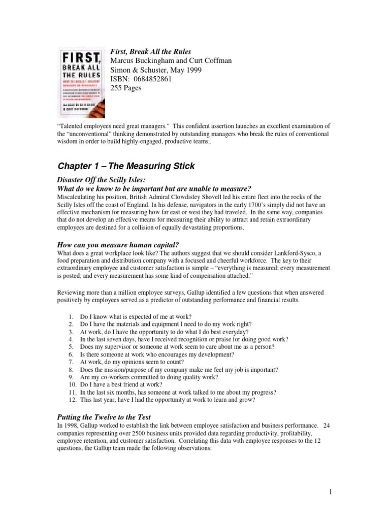 Summary of First, Break All the Rules | PDF | Employee Retention ...