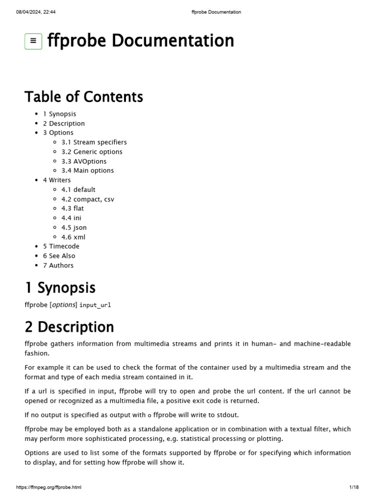 Ffprobe Documentation | PDF | Codec | Computer Data