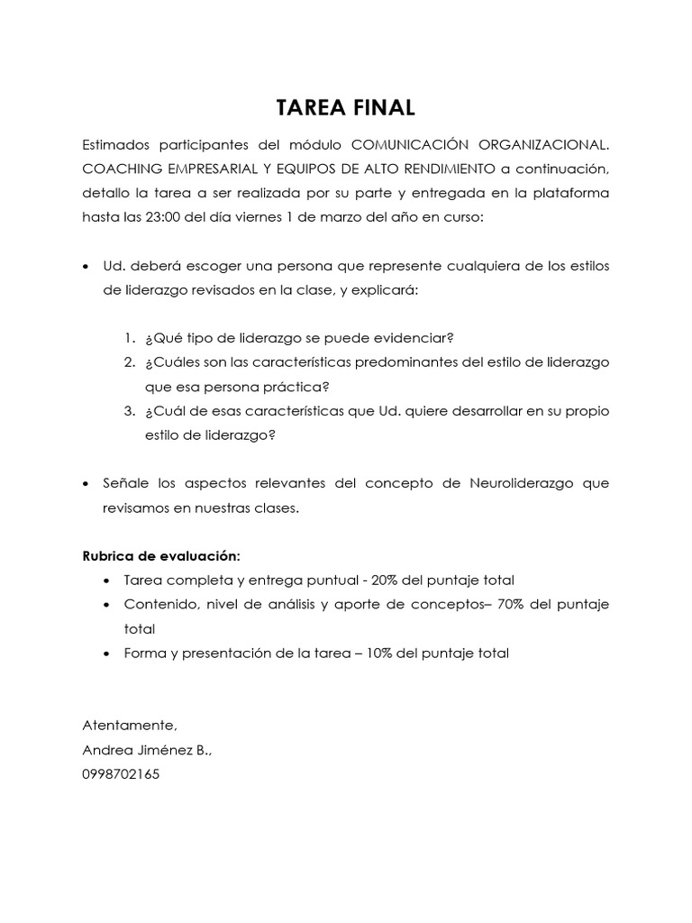 Tarea Final Modulo Liderazgo y Coaching Efectivo | PDF