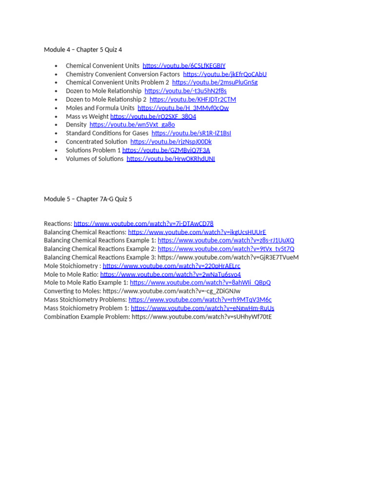 Chemistry Quiz and Video Resources | PDF