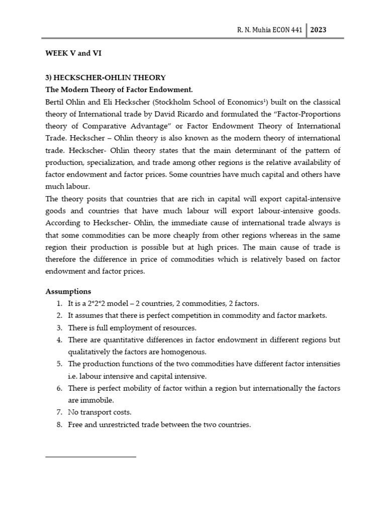 WEEK V and VI - Hecksher and Samuelson and Leontief and Rybczynski Theories | PDF | Economies ...