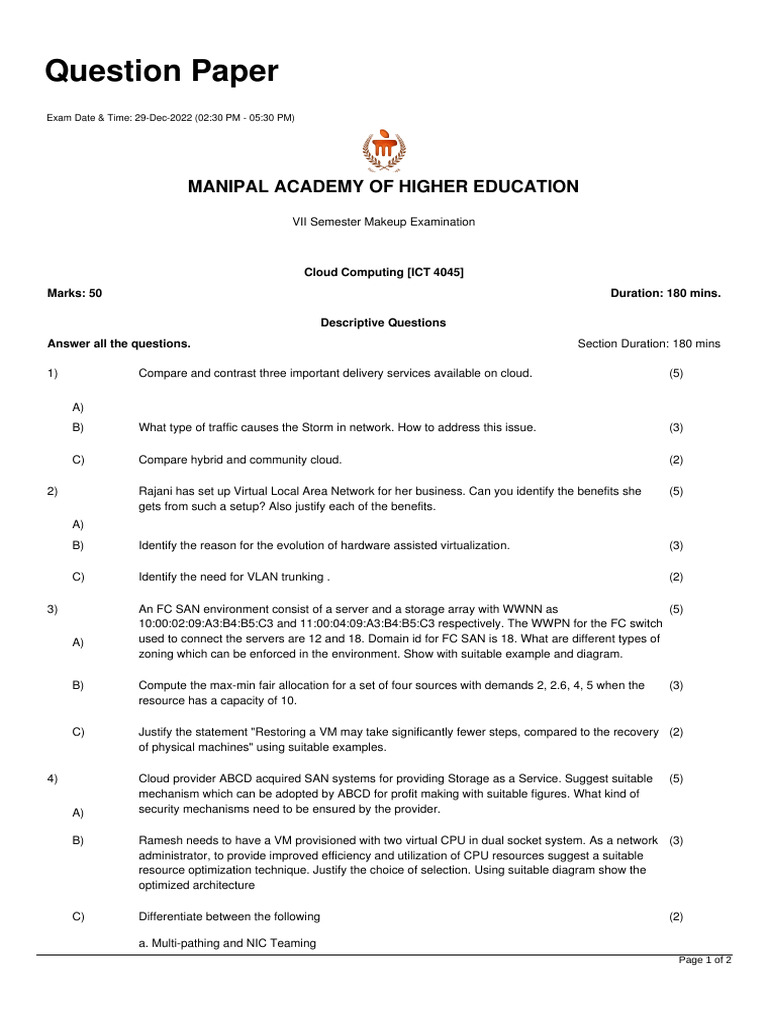 Cloud Computing (ICT 4045) (Makeup) | PDF | Virtual Machine | Cloud ...