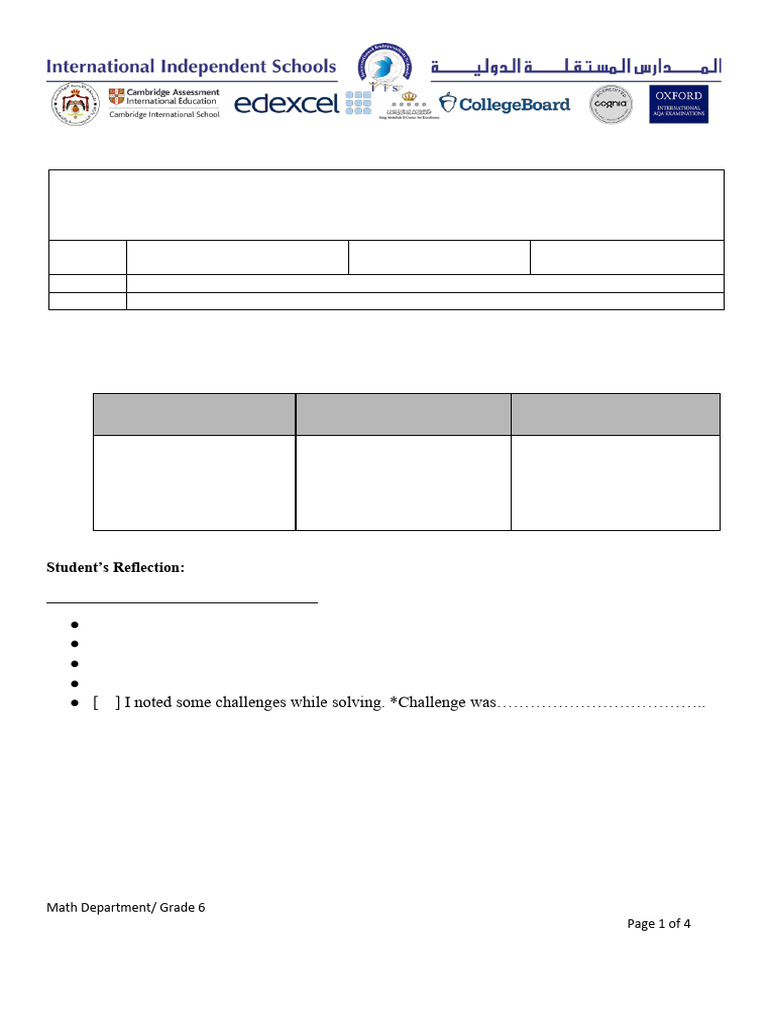 Worksheet: Math Department (6) Name Grade: 6A Date: Integers and ...