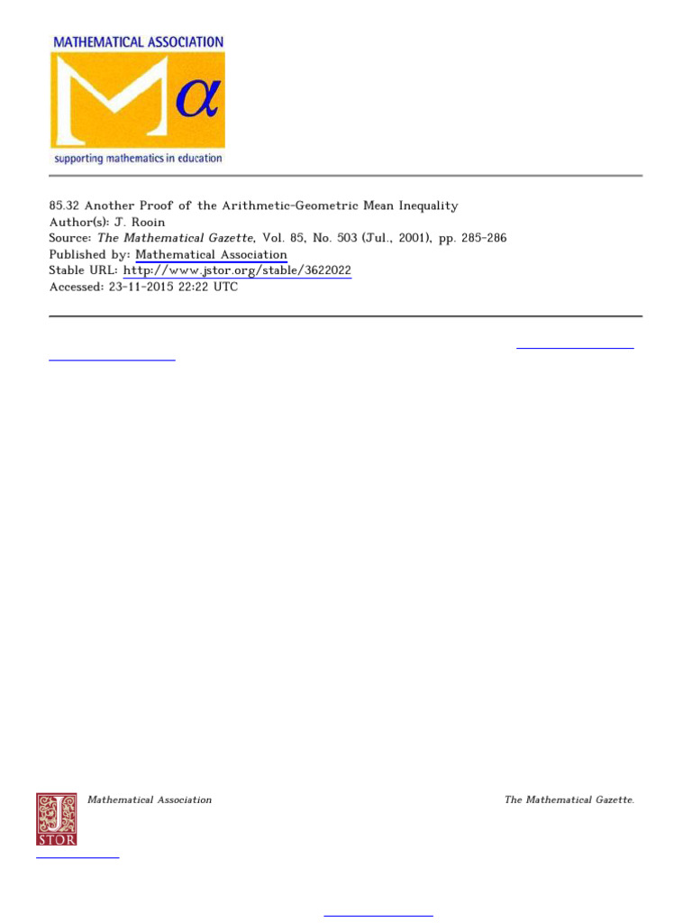 Another Proof of the Arithmetic-Geometric Mean Inequality (2001) by Rooin | PDF | Field ...