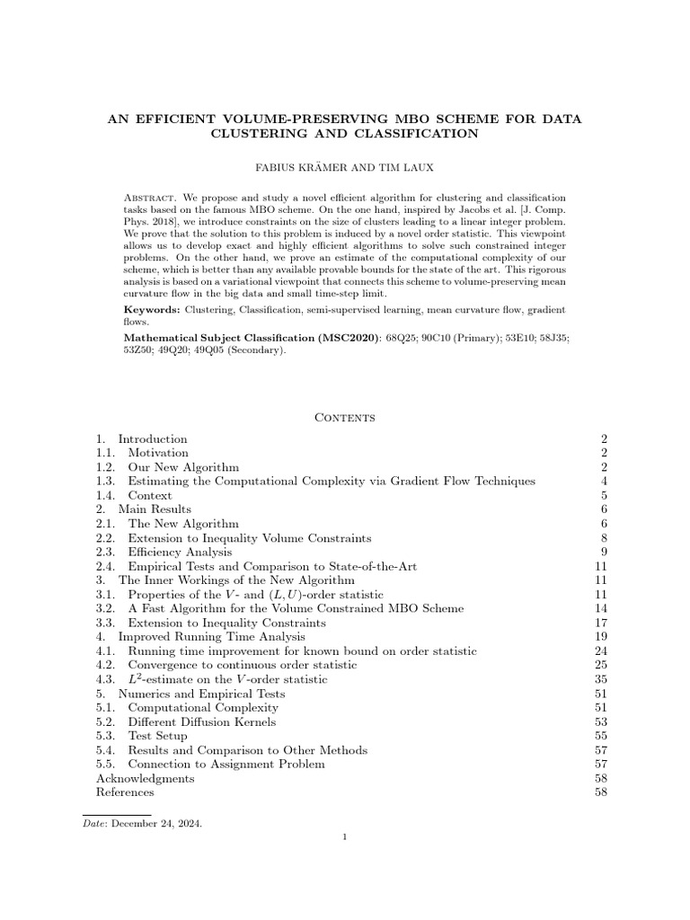 An Efficient Volume-Preserving MBO Scheme For Data Clustering and Classification | PDF | Cluster ...