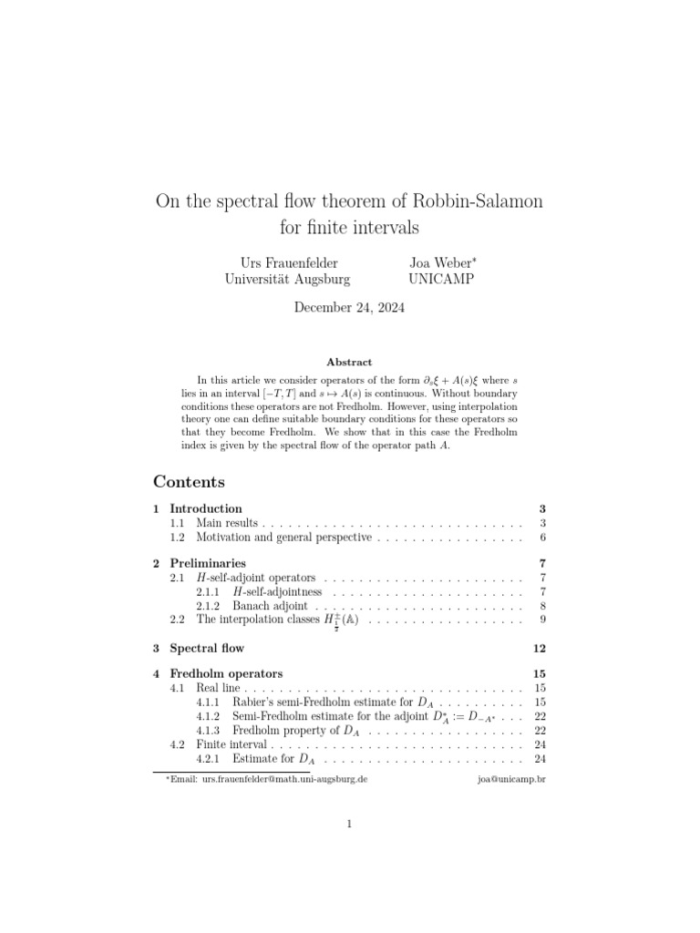 On the spectral flow theorem of Robbin-Salamon for finite intervals | PDF | Hilbert Space ...
