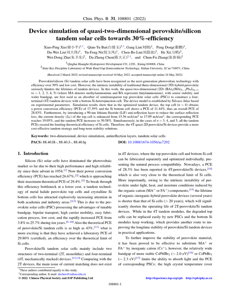 Device Simulation of Quasi-Two-Dimensional Perovsk | PDF | Materials ...